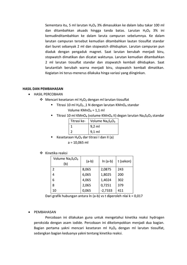 Kinetika reaksi hidrogen peroksida dengan asam iodida (repaired ...