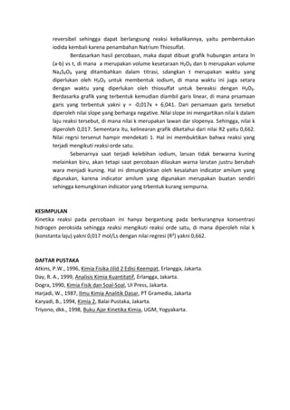 Kinetika reaksi hidrogen peroksida dengan asam iodida (repaired ...