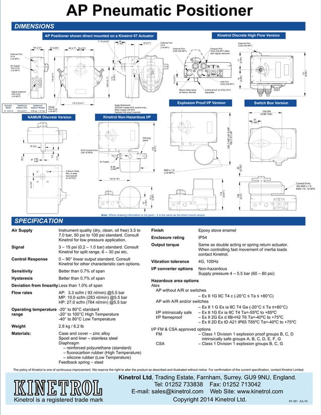 Kinetrol AP Pneumatic Positioner | PDF