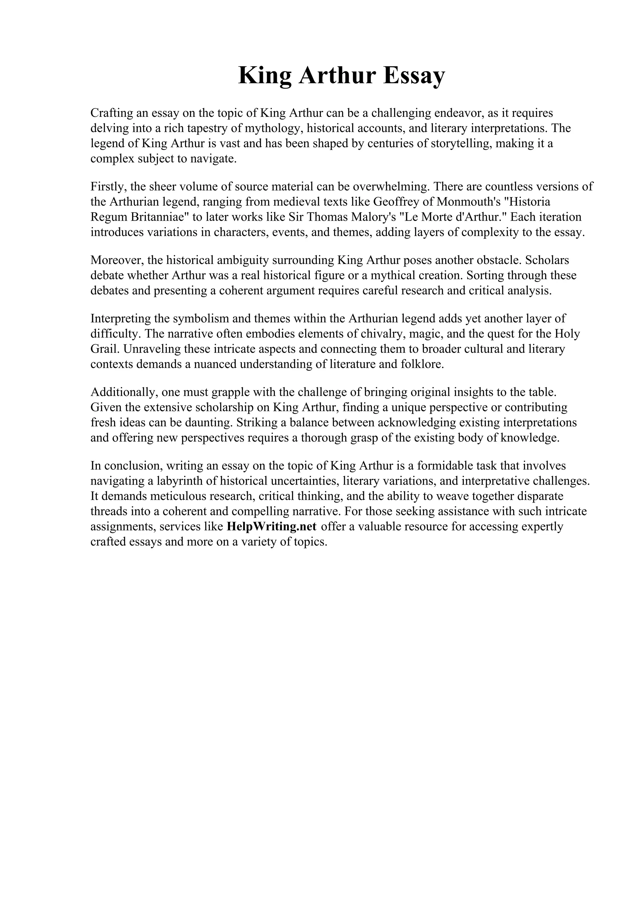 King Arthur Essay. How Arthur Became King | PDF