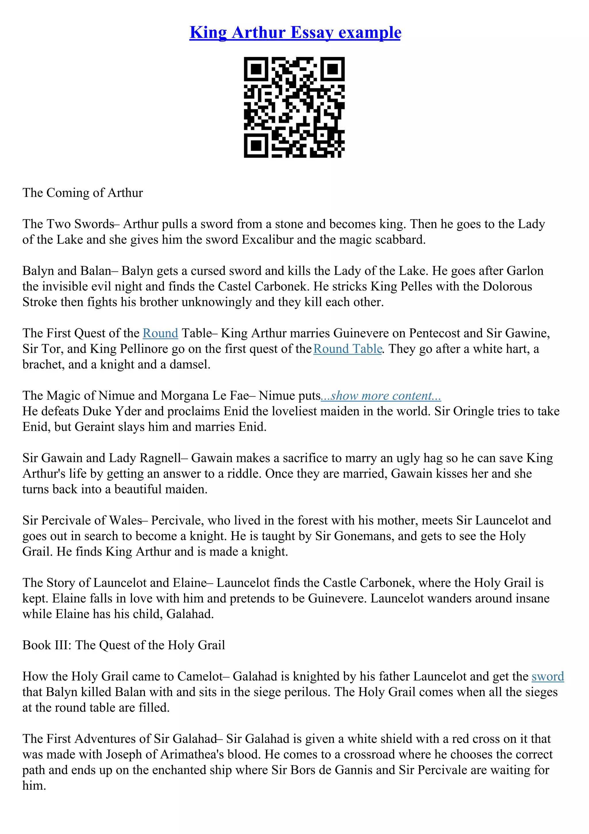 King Arthur Essays | PDF