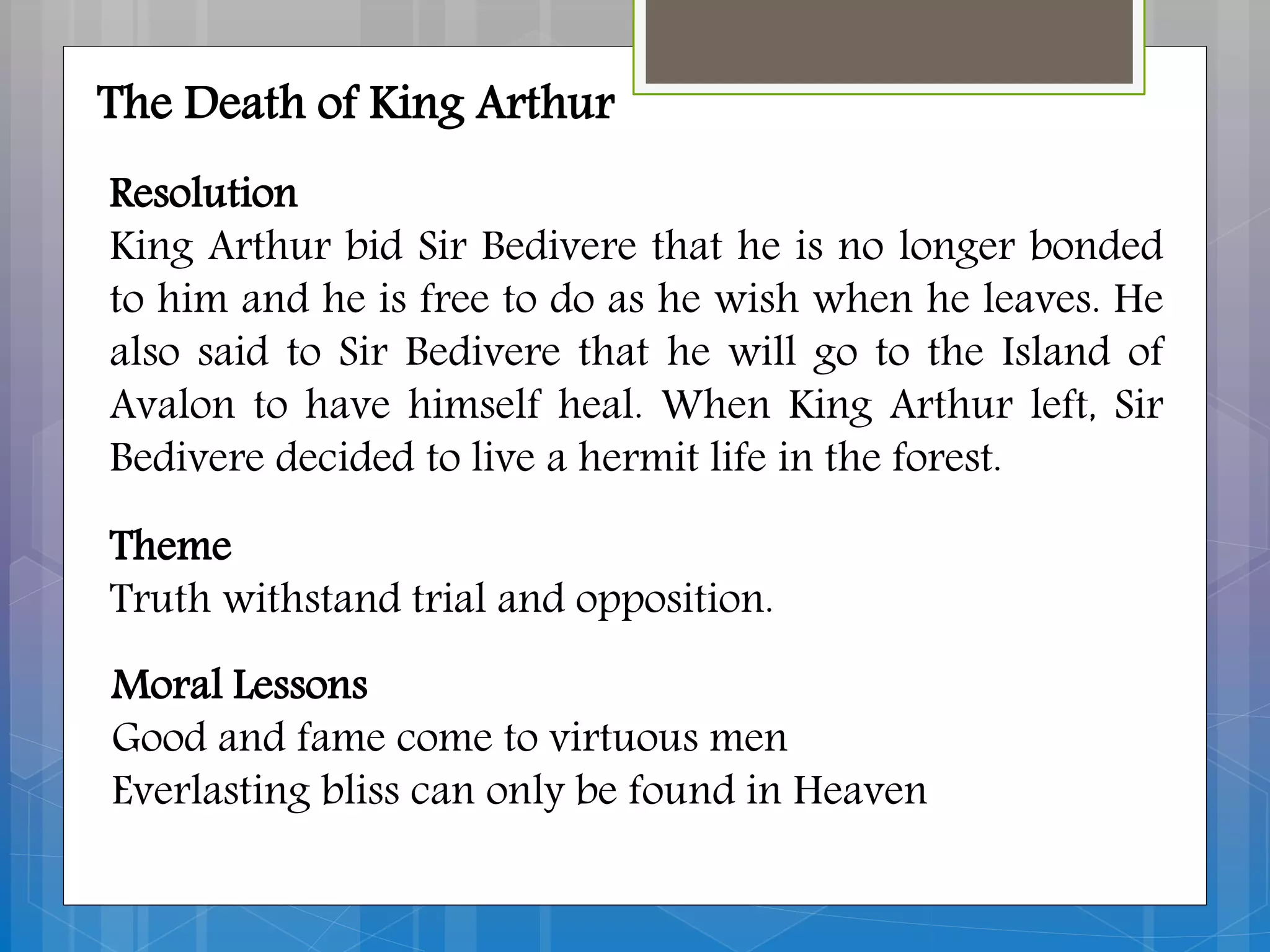 English Literature: King arthur (final analysis) presentation | PPTX