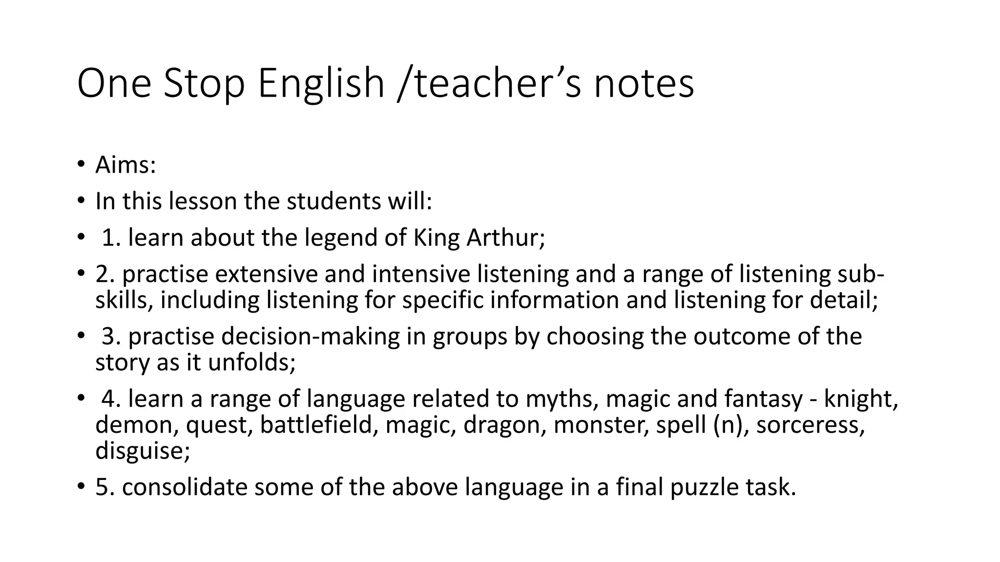 King arthur listening lesson | PPTX