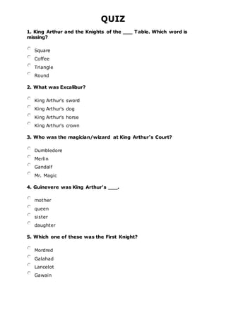 King Arthur quiz | DOCX