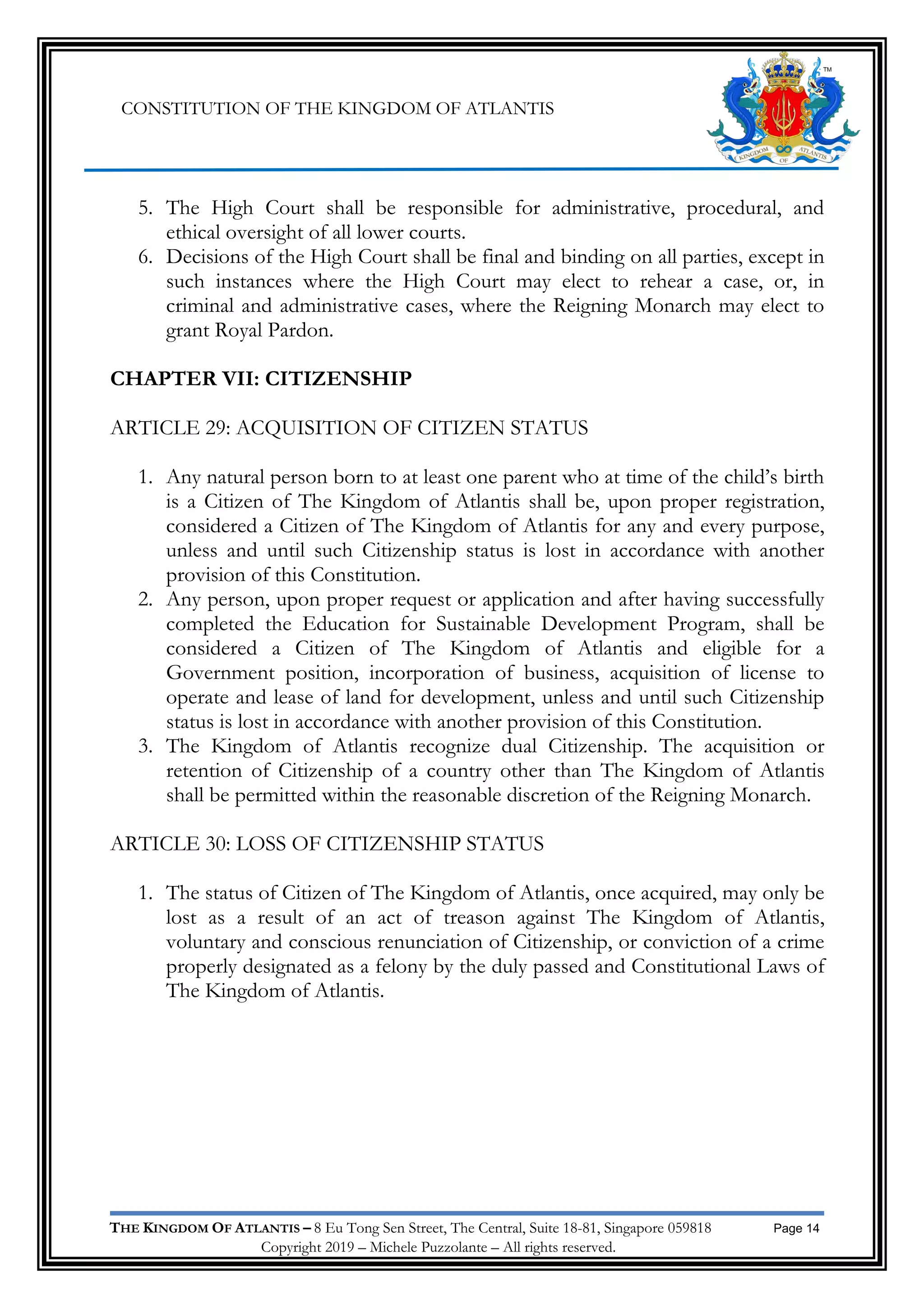 THE KINGDOM OF ATLANTIS CONSTITUTION | PDF