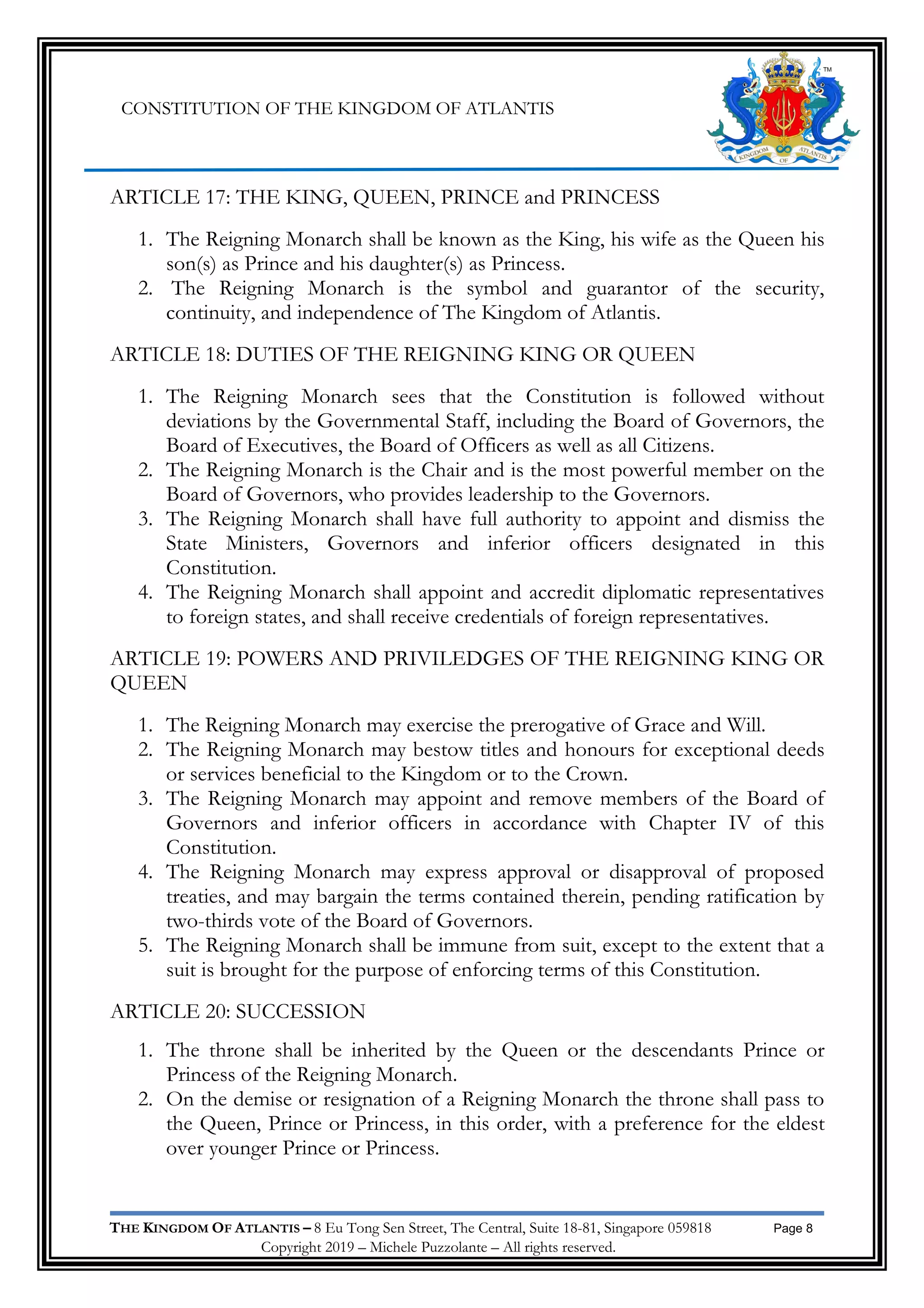 THE KINGDOM OF ATLANTIS CONSTITUTION | PDF