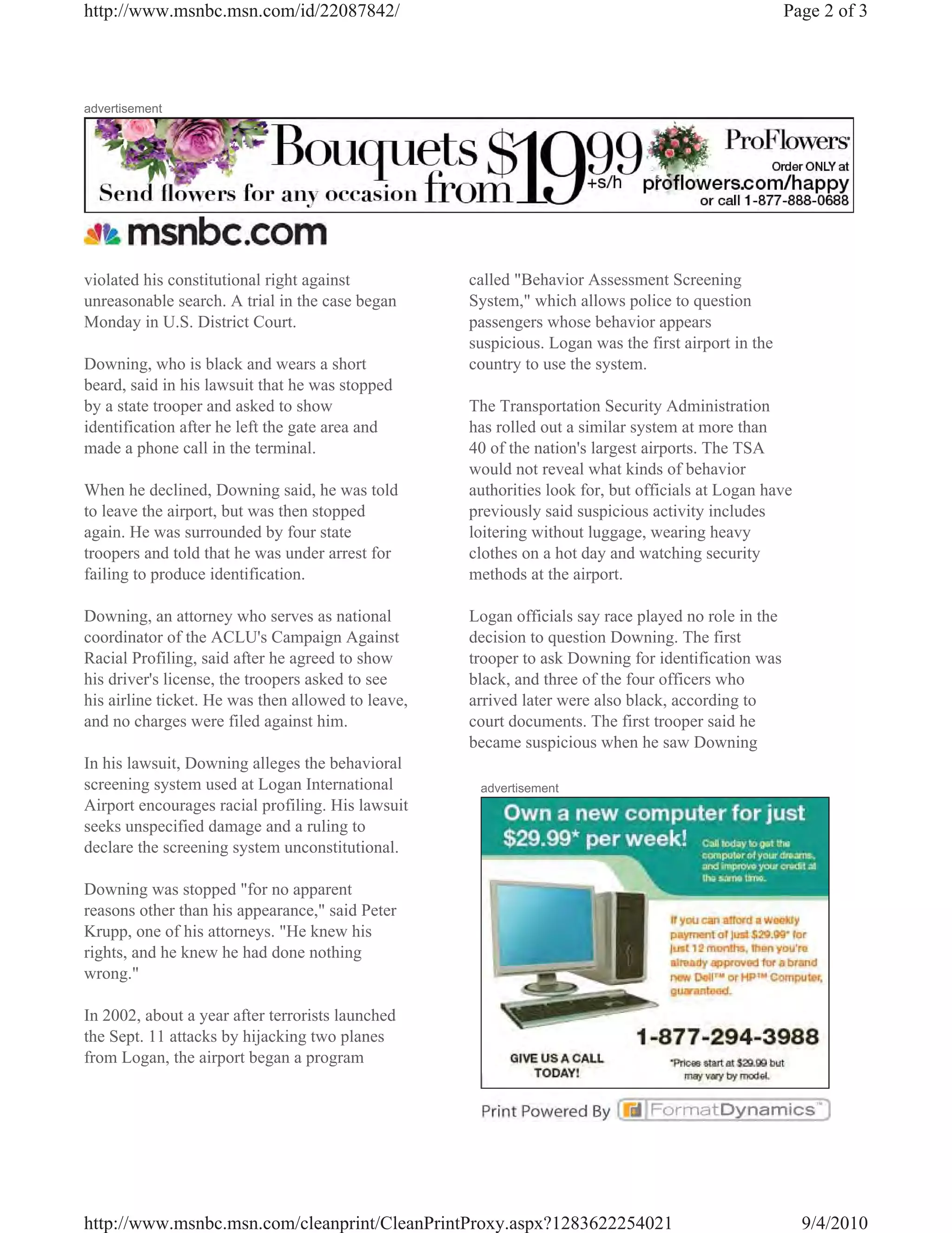 KING DOWNING (Racial Profiling Victim) - ACLU | PDF