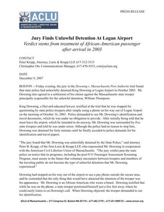 KING DOWNING (Racial Profiling Victim) - ACLU | PDF