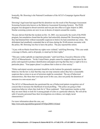 KING DOWNING (Racial Profiling Victim) - ACLU | PDF