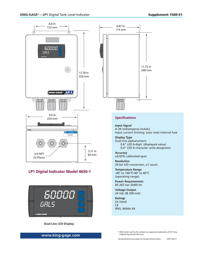 Single Tank Liquid Level Monitor - King Gage | PDF