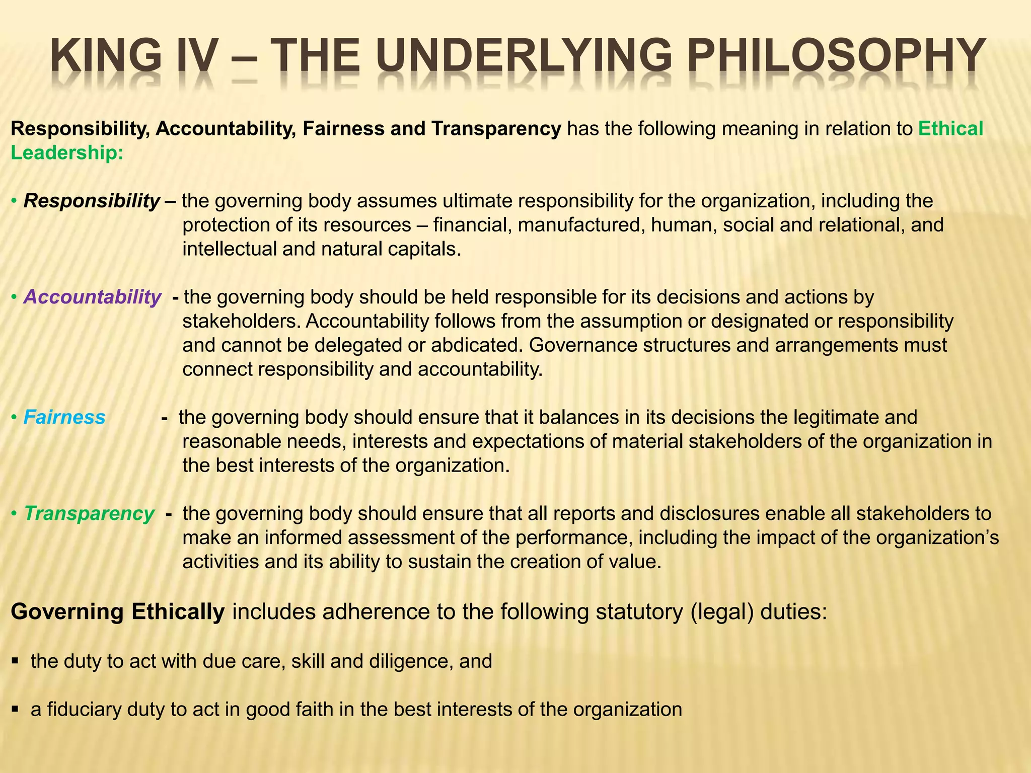 KING IV Report On Corporate Governance In South Africa Part I | PPTX