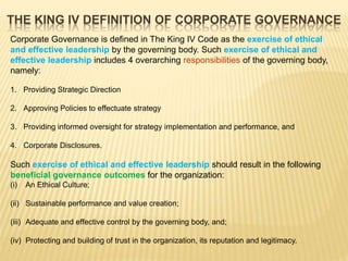 KING IV Report On Corporate Governance In South Africa Part I | PPTX
