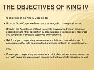 KING IV Report On Corporate Governance In South Africa Part I | PPTX