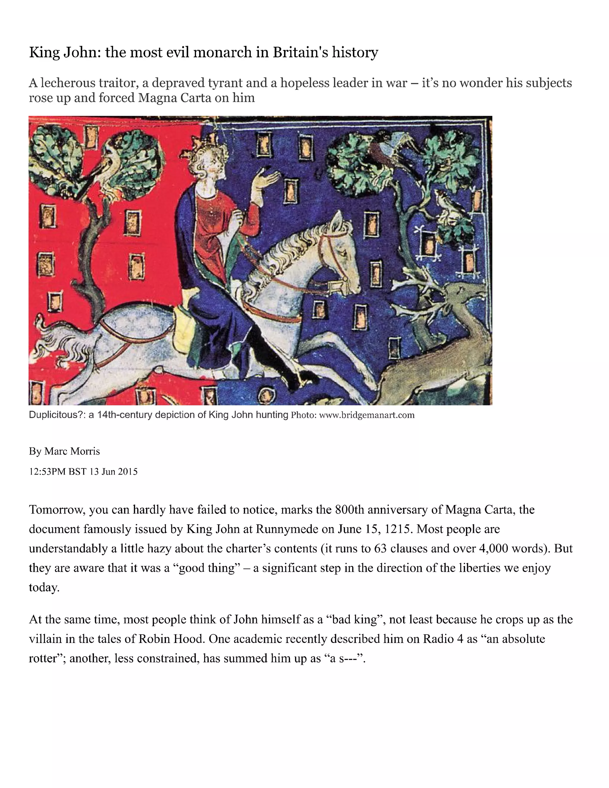King john the most evil monarch in britain's history telegraph | PDF