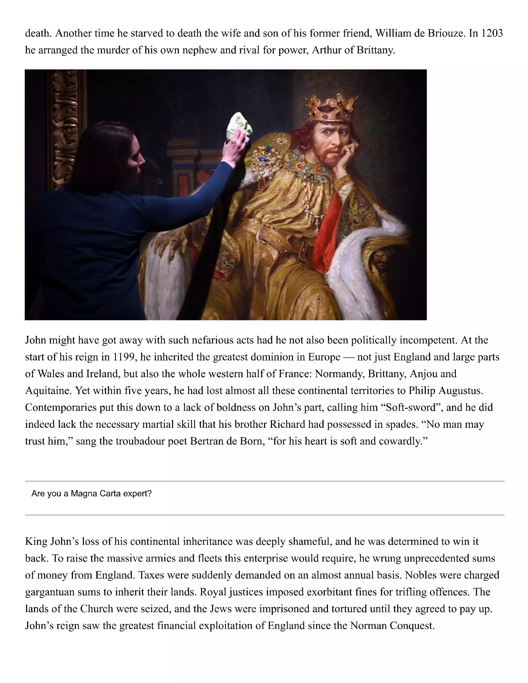 King john the most evil monarch in britain's history telegraph | PDF