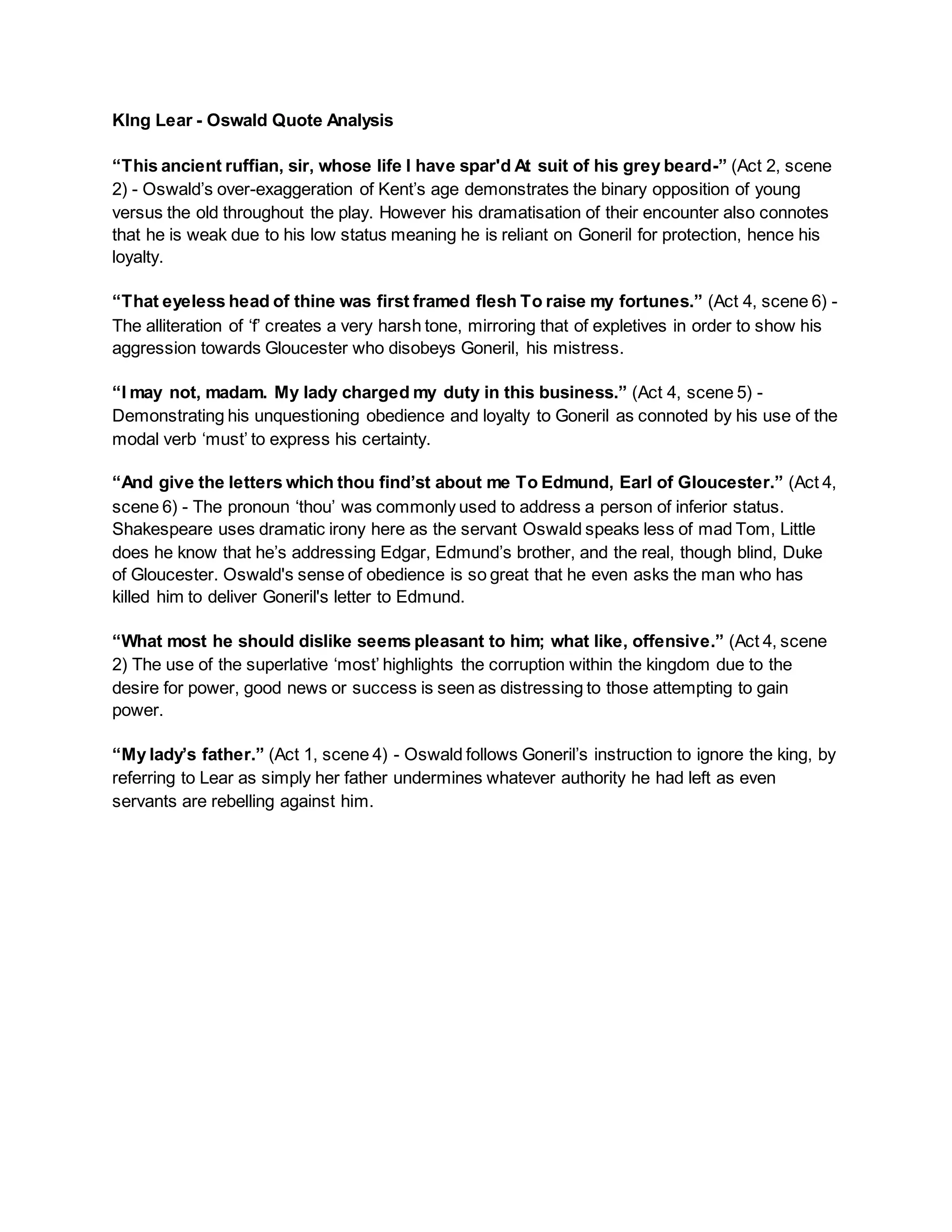 Oswald Quote Analysis - King Lear | DOCX