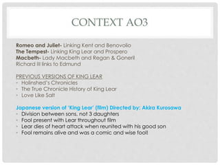 King Lear Quotes AO2, AO3 & AO4- A2 EXAM | PPTX
