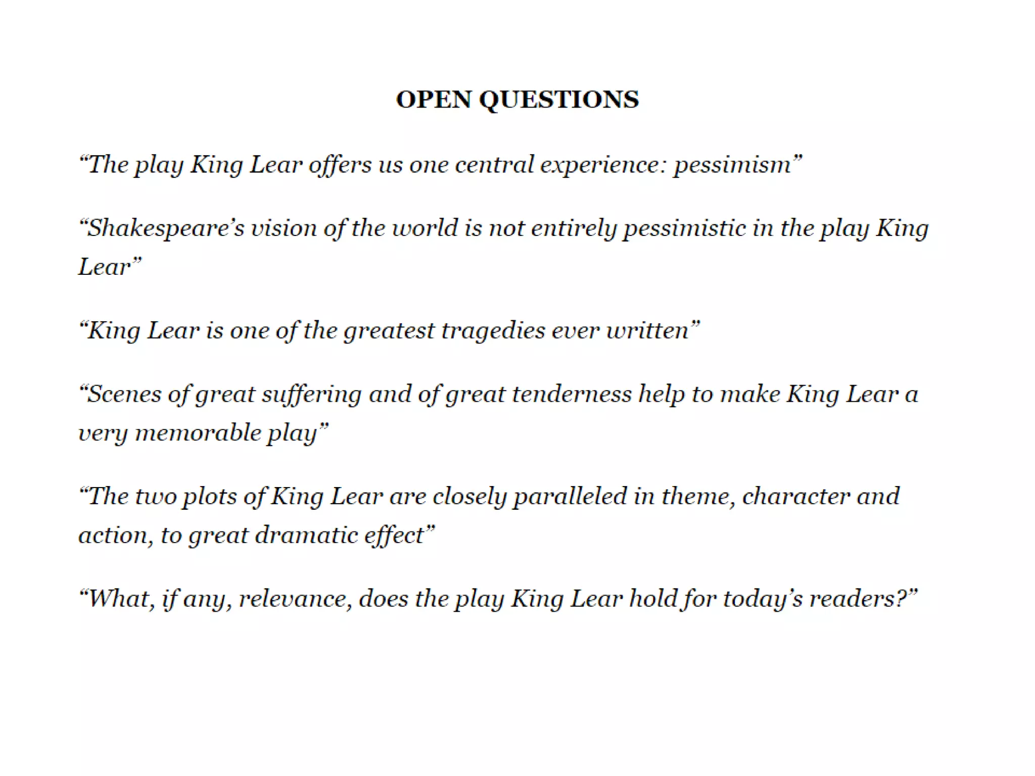 King lear question inspiration | PPTX