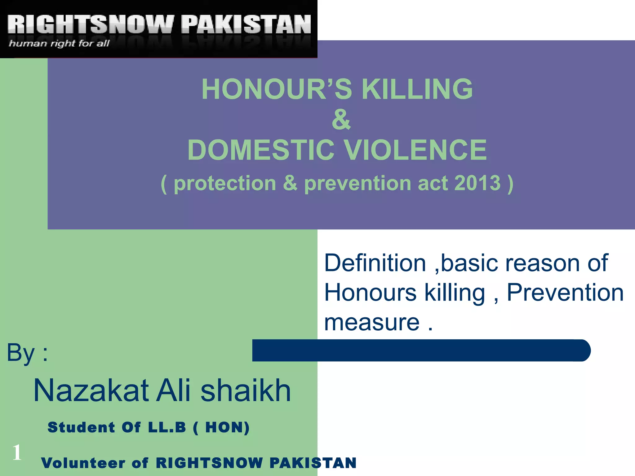 Honour Killing By Nazakat Ali Shaikh ( Adv) | PPT
