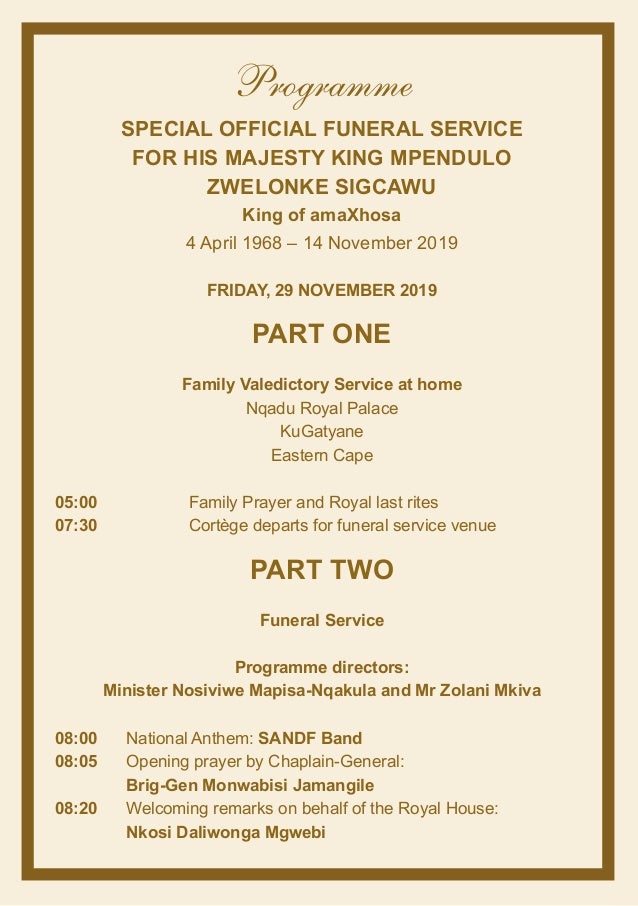 King sigcawu funeral programme