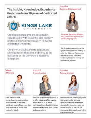 Kings Lake University Brochure | PDF | Professional School ...