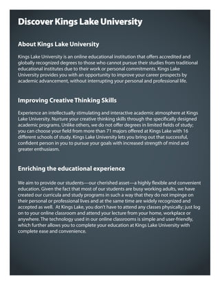 Kings Lake University Brochure | PDF | Professional School ...