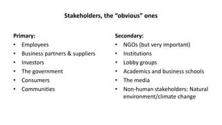 Lecture Five - Stakeholders, external and internal | PPTX