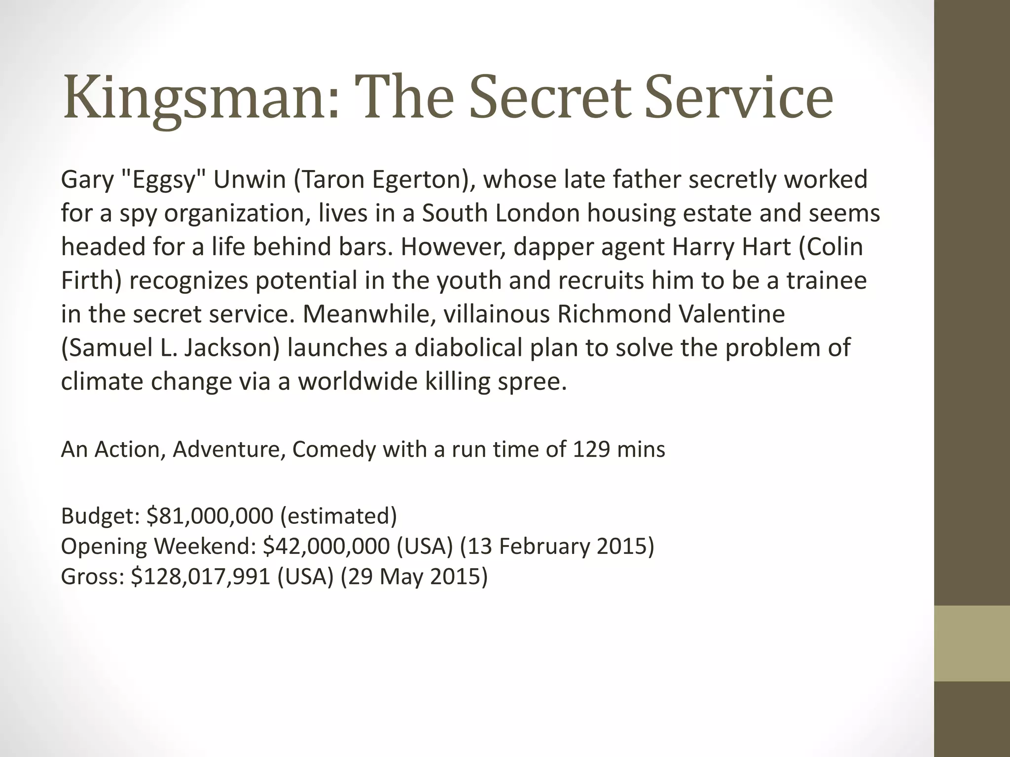 Kingsman: The Secret Service Research Task | PPTX