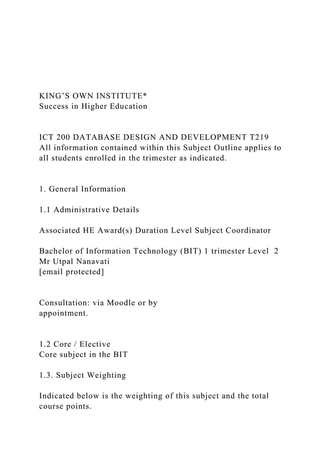 KING’S OWN INSTITUTE Success in Higher Education IC.docx