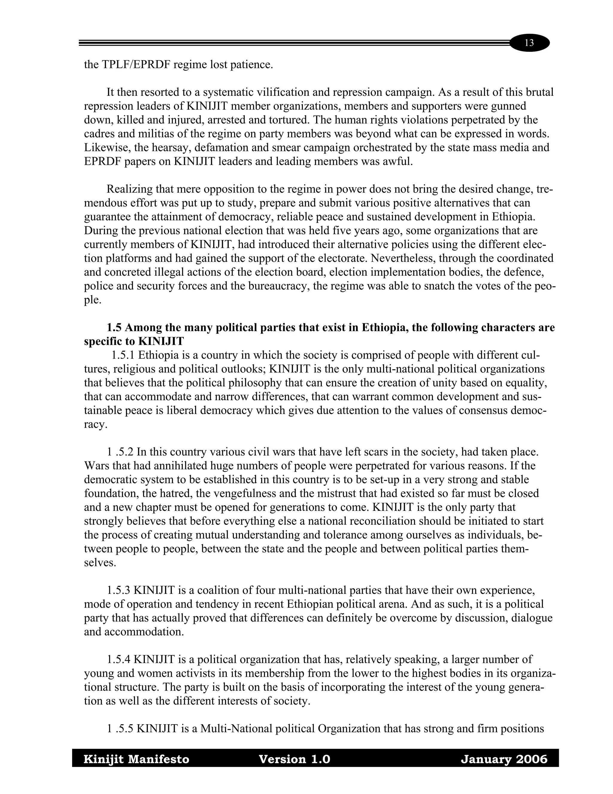 Ethiopian political party Kinijit manifesto-english | PDF