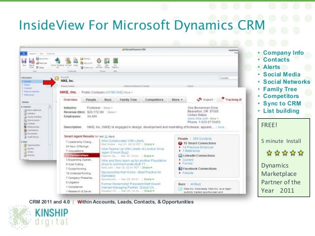 KINSHIP digital Social CRM ( InsideView for MS Dynamics ) | PPT