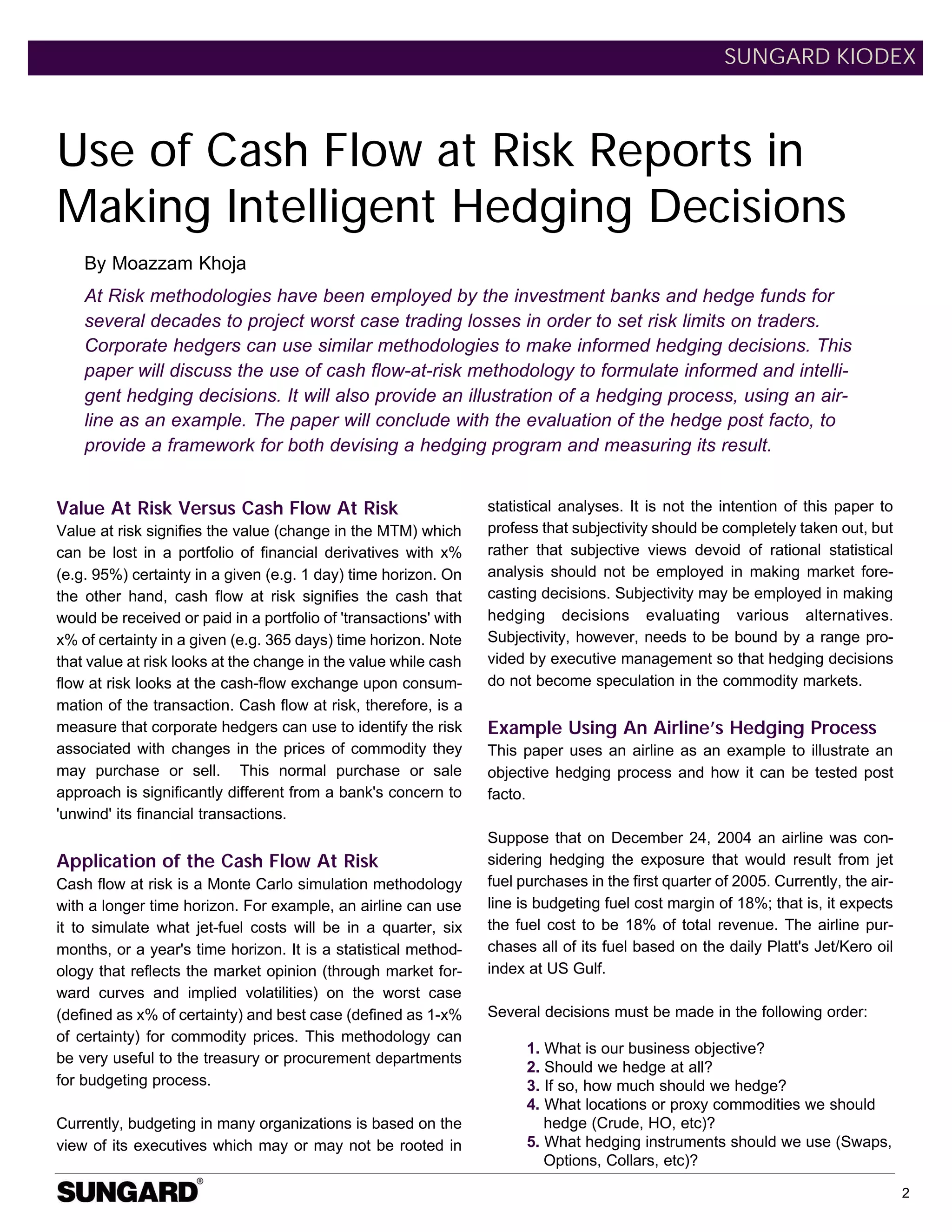 Kiodex whitepaper useof_cashflowatriskreports[1] | PDF