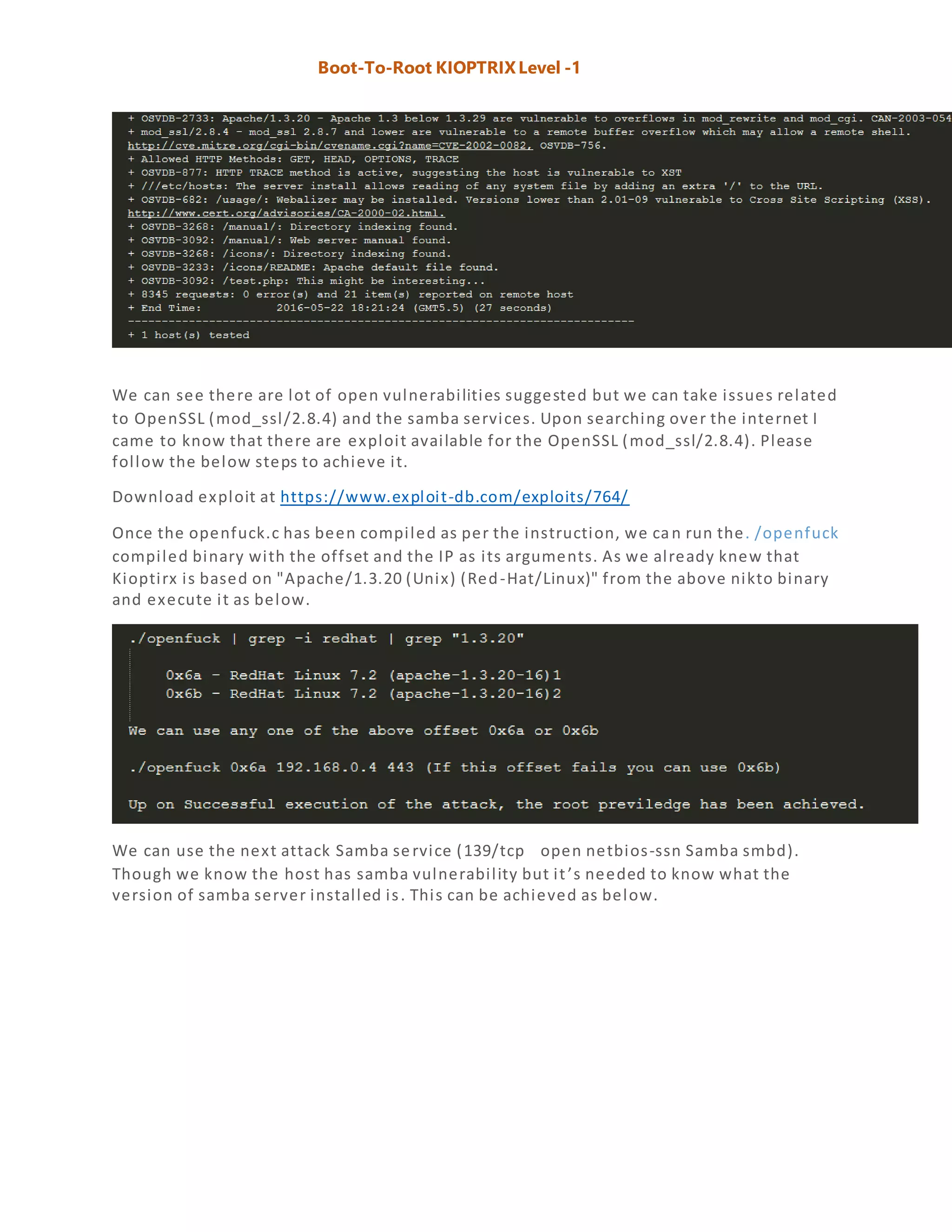 Boot-To-Root KIOPTRIX Level -1 | DOCX | Operating Systems | Computer Software and Applications
