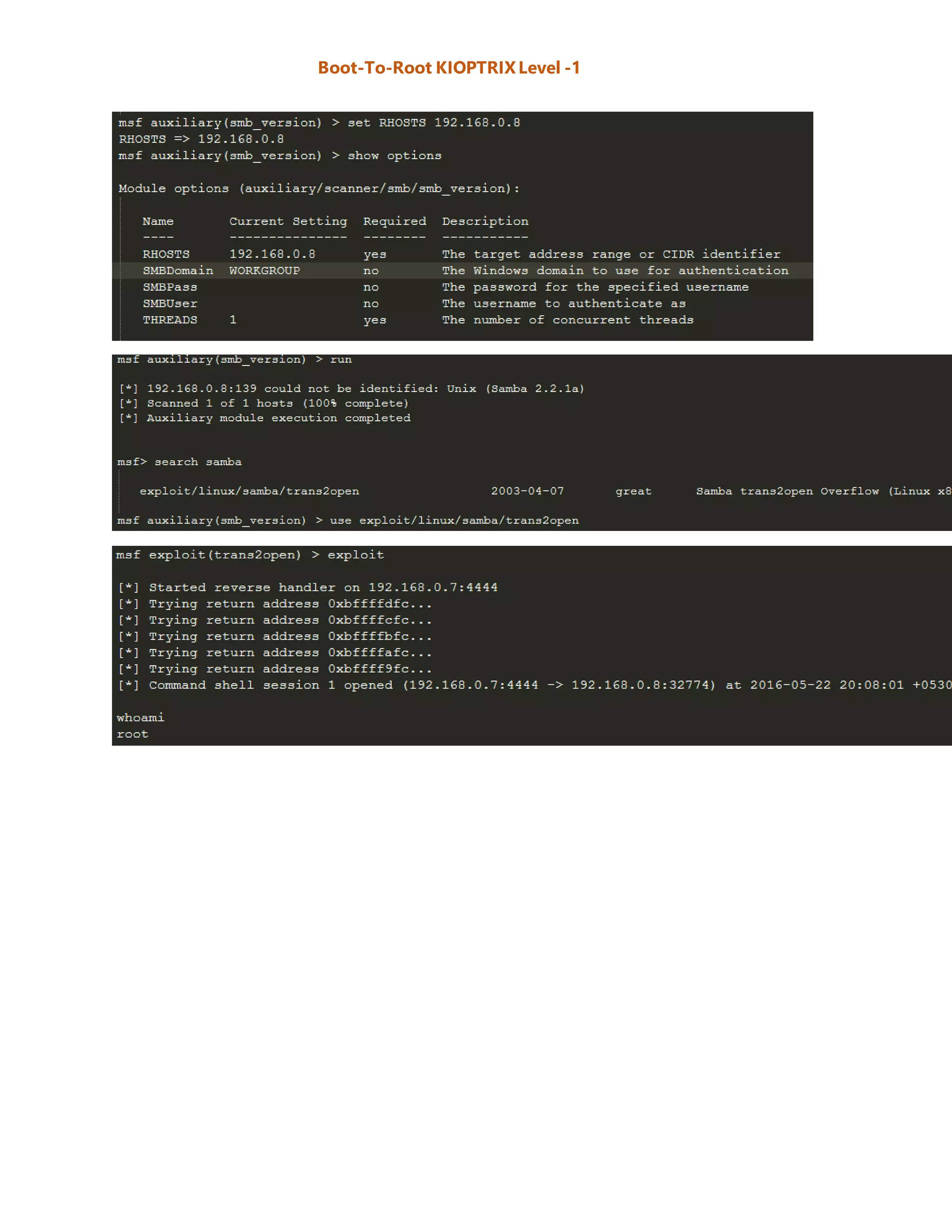 Boot-To-Root KIOPTRIX Level -1 | DOCX | Operating Systems | Computer Software and Applications