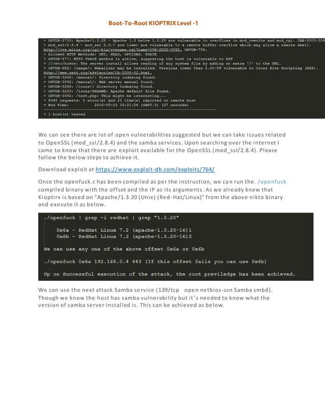 Boot-To-Root KIOPTRIX Level -1 | DOCX | Operating Systems | Computer Software and Applications