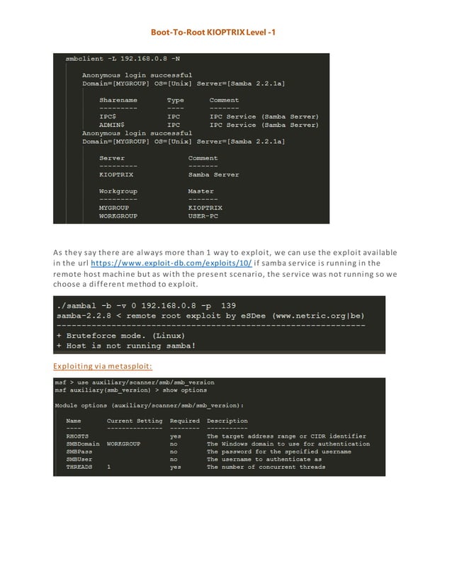 Boot-To-Root KIOPTRIX Level -1 | DOCX | Operating Systems | Computer Software and Applications
