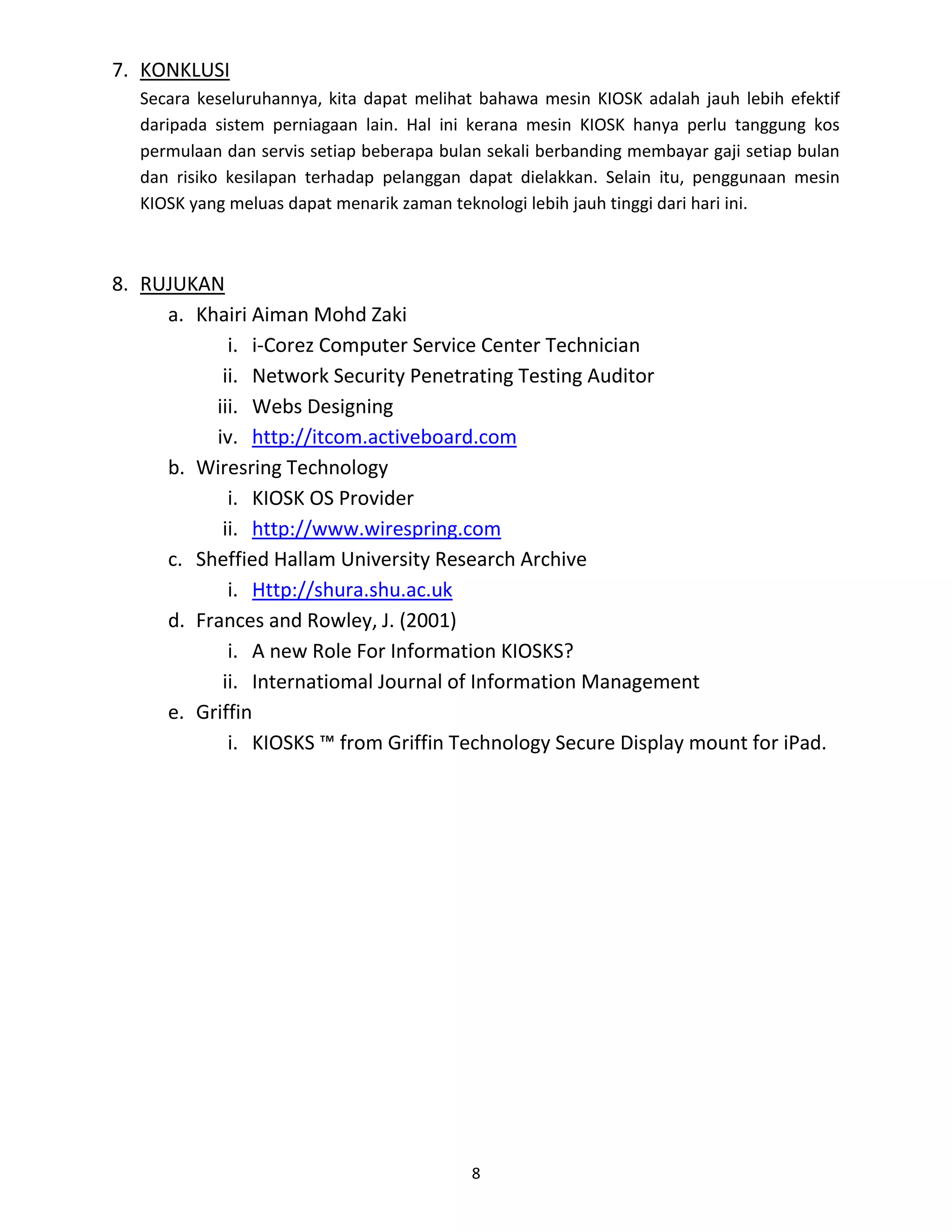 Kiosk teknologi masa kini - Kajian Soalan | DOCX