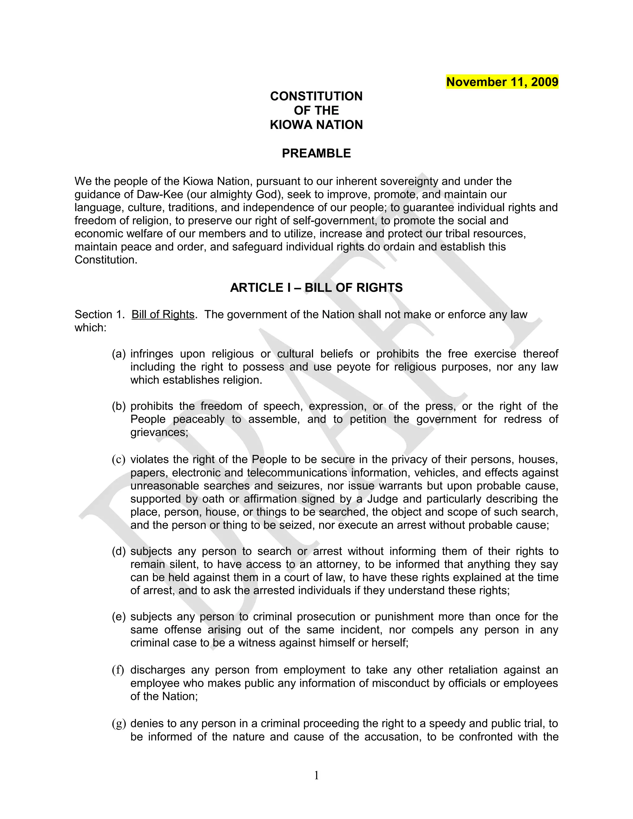 Kiowa Nation Revised Constitution 11.10.09
