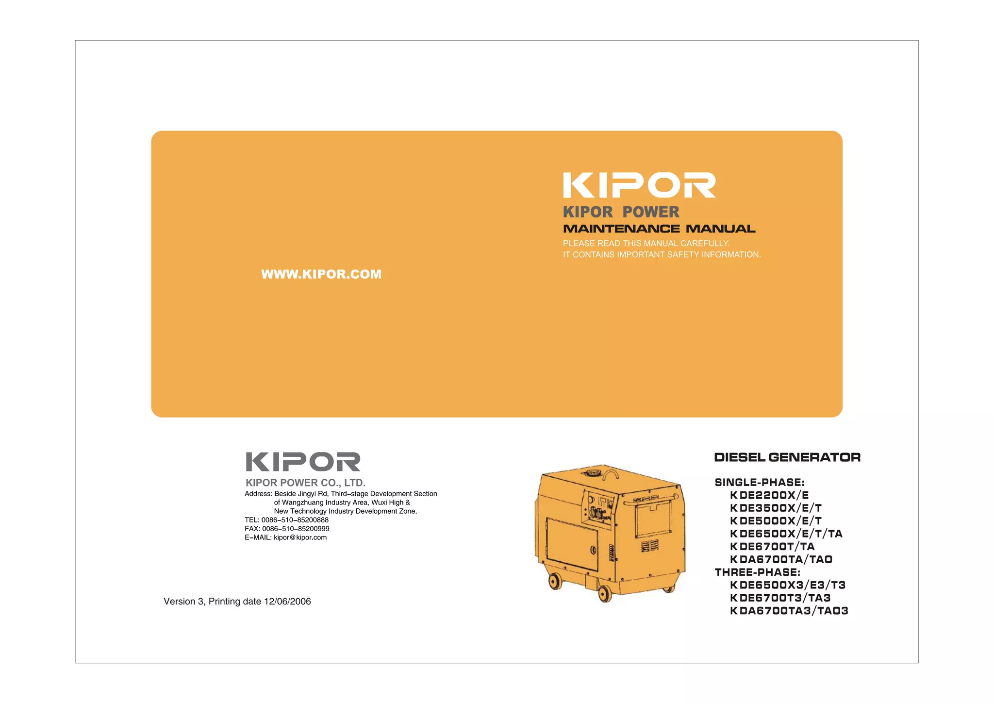 Kipor diesel-gen-service manual | PDF