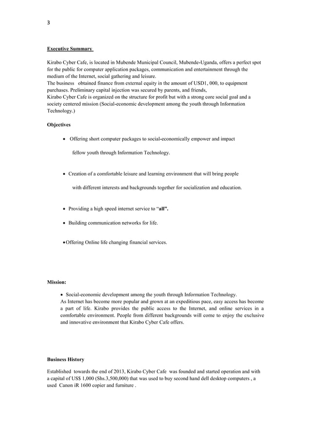 Kirabo cyber cafe business plan | PDF