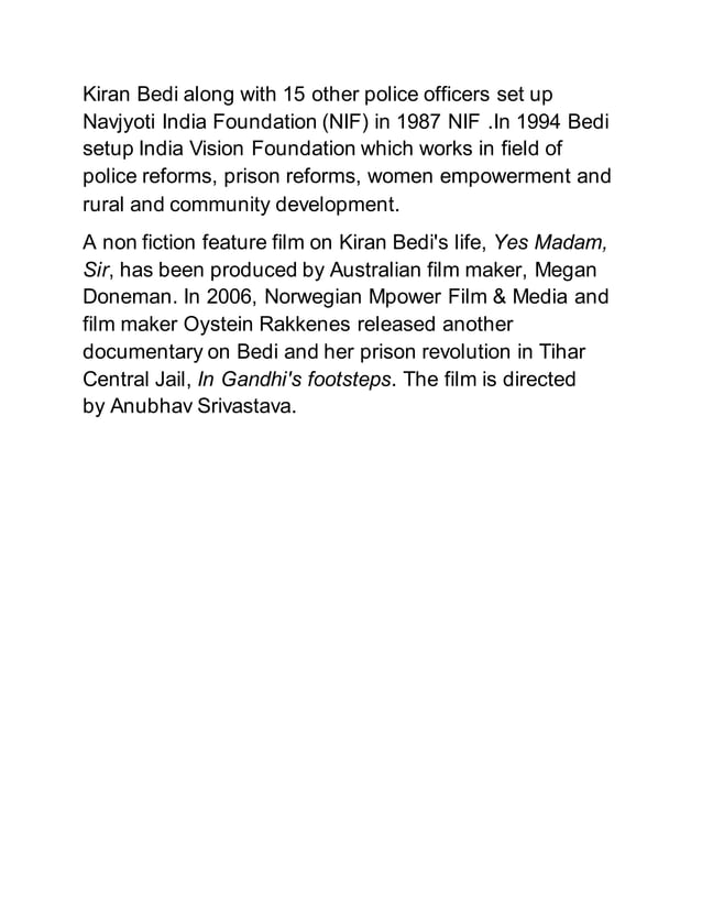 Kiran bedi's Short Biography | DOCX