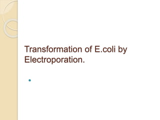 Kiran b k , protocol for transformation of the e coli by ...