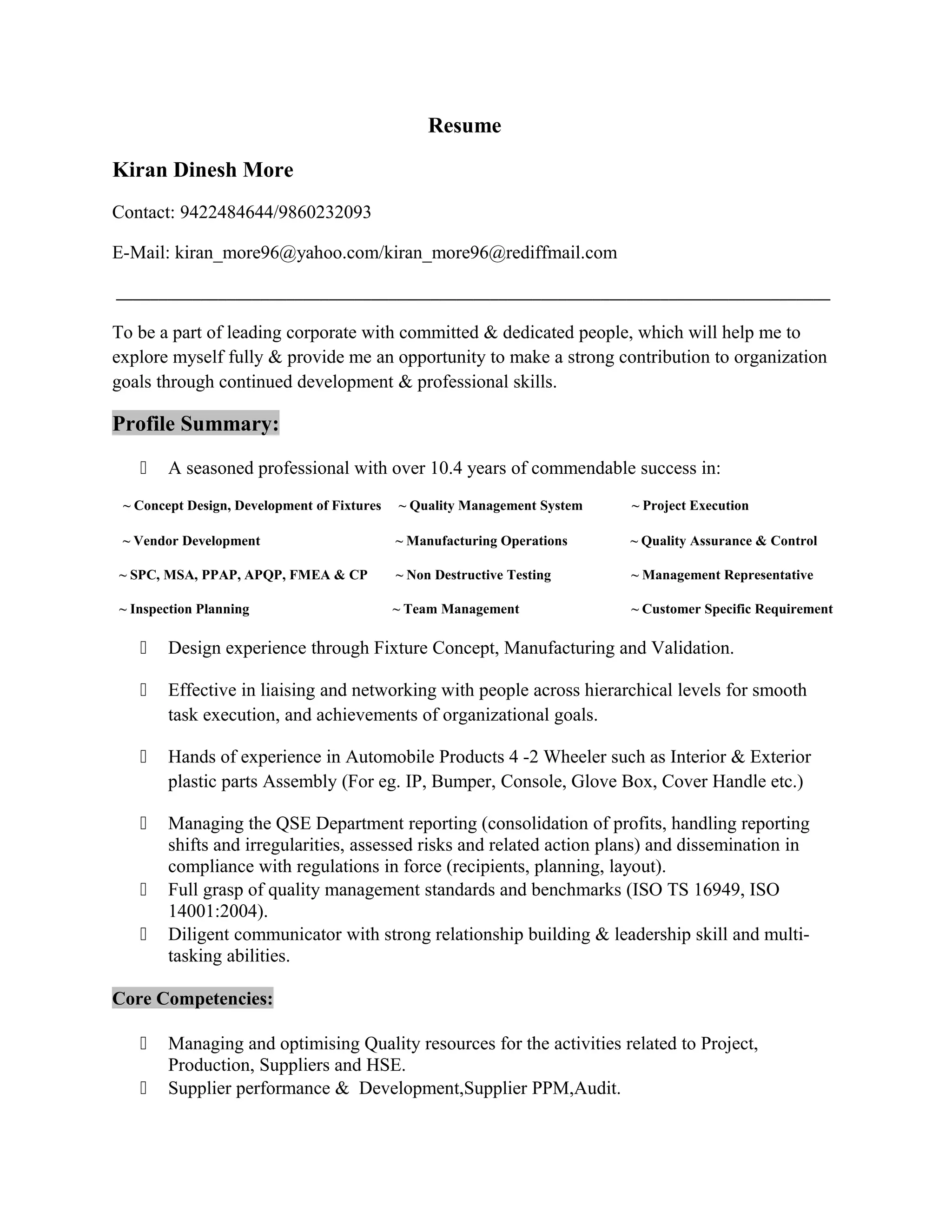 Kiran dinesh more resume 01022016 | DOC