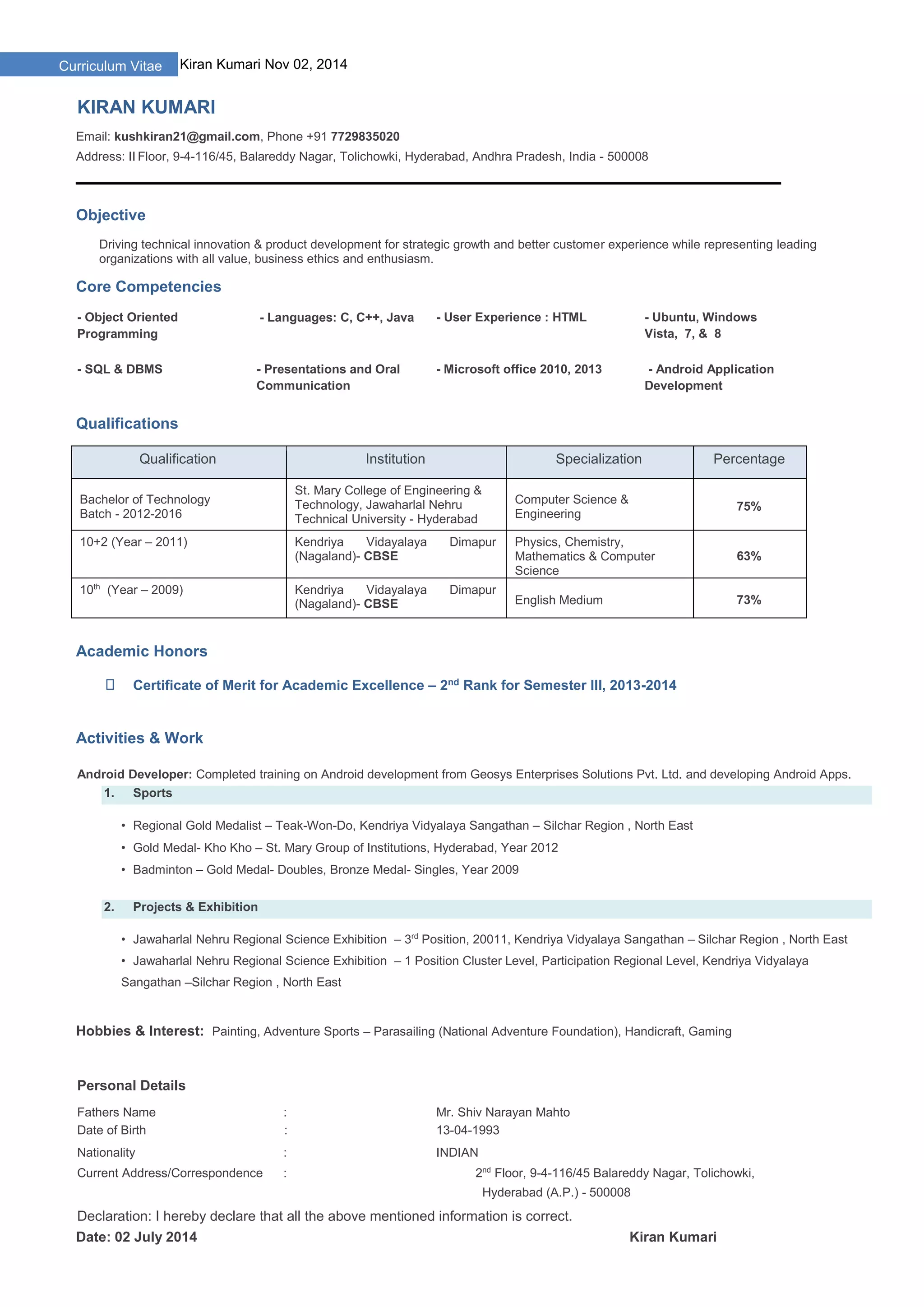 Kiran kumari cv nov2014 | PDF