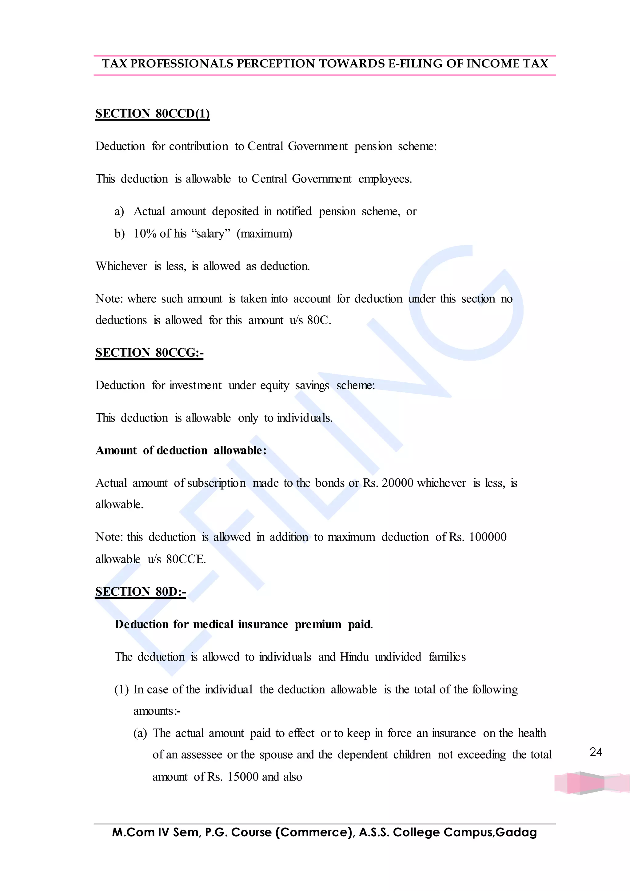 Tax Proffesionals perception towards e-filing of income tax in gadag | DOCX