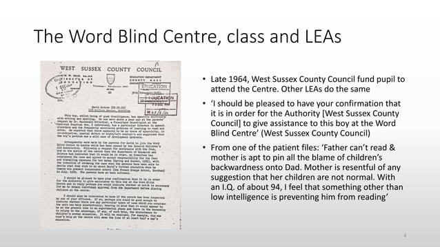 The Word Blind Centre and the campaign for recognition of dyslexia | PPT