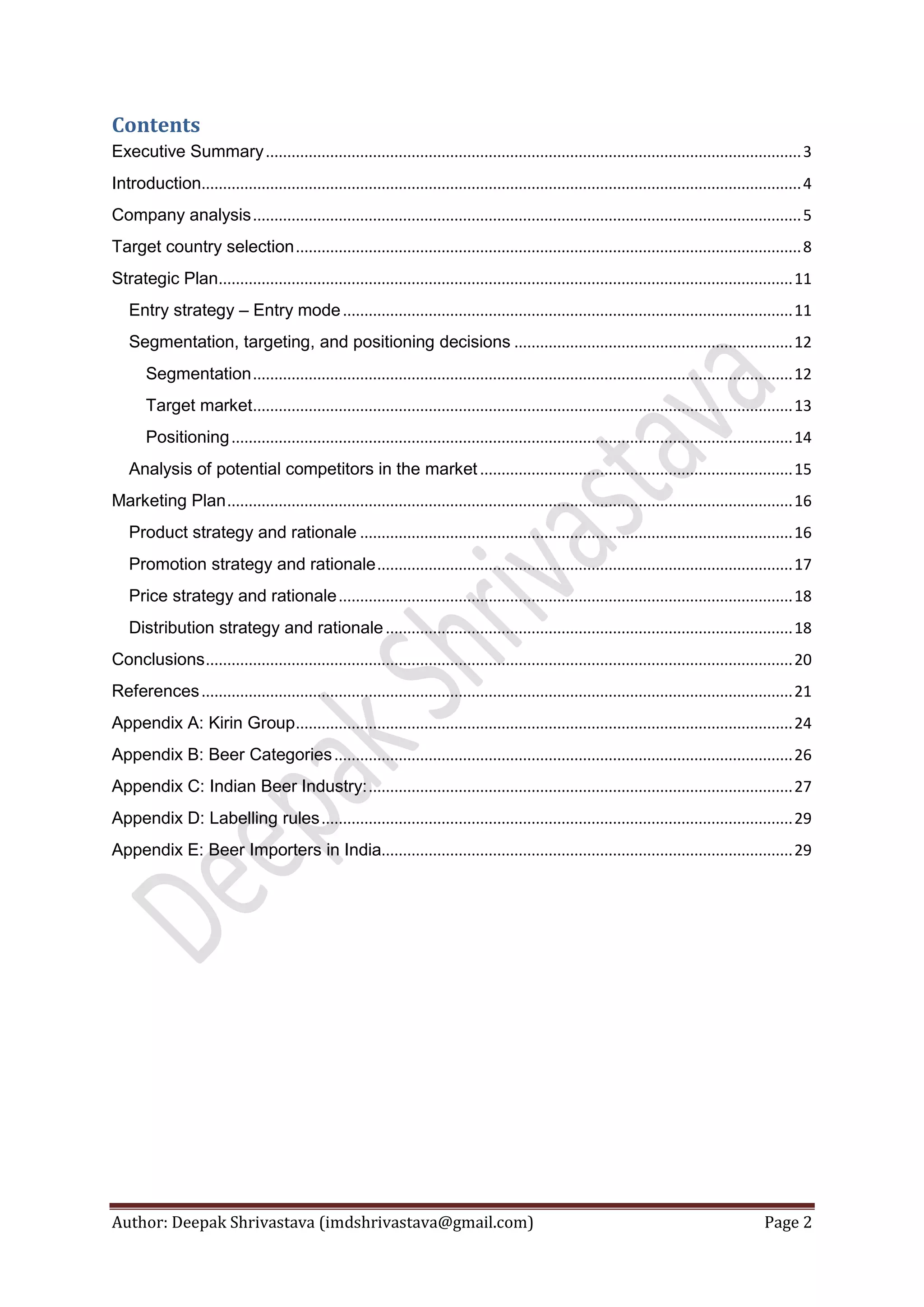 Kirin breweries india entry strategy | PDF