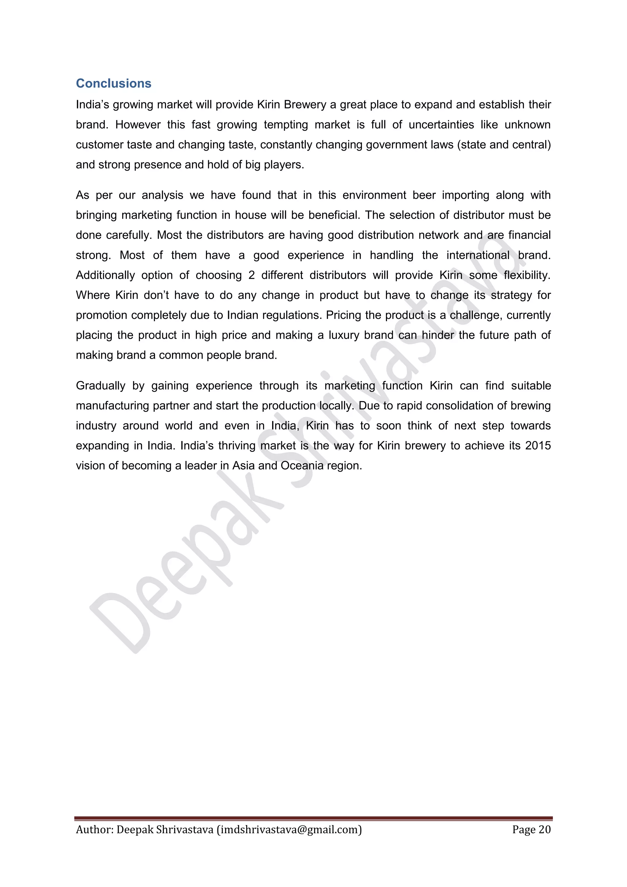 Kirin breweries india entry strategy | PDF