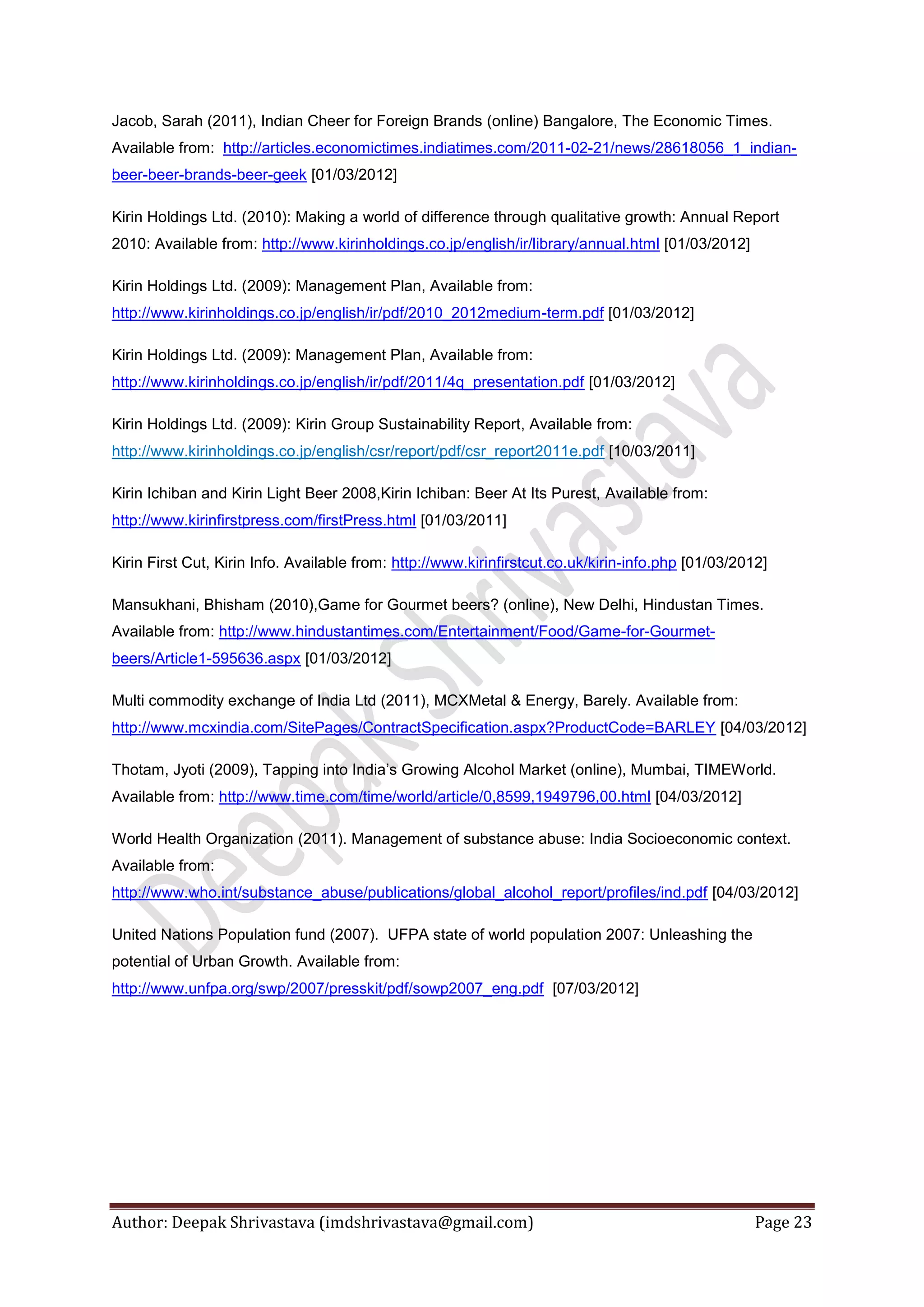 Kirin breweries india entry strategy | PDF