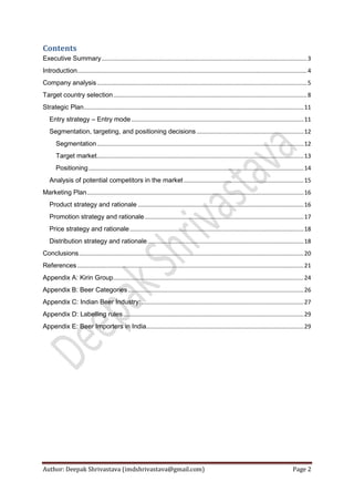 Kirin breweries india entry strategy | PDF